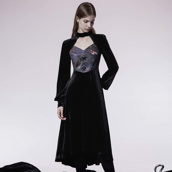 Punk Rave | Dresses | Punk Rave Gothic Cutout Splice Velvet Long Dress ...